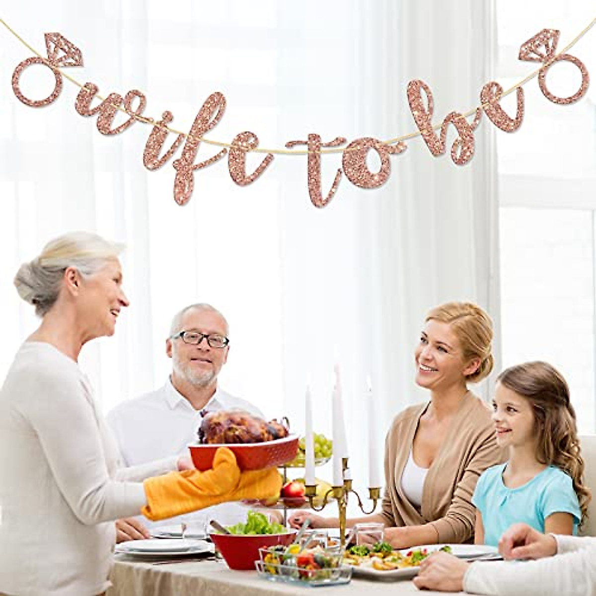 Halodete Wife to Be Banner, Bride to Be Banner, Bridal Shower, Wedding Party Garland Bunting Decorations - Rose Gold Glitter