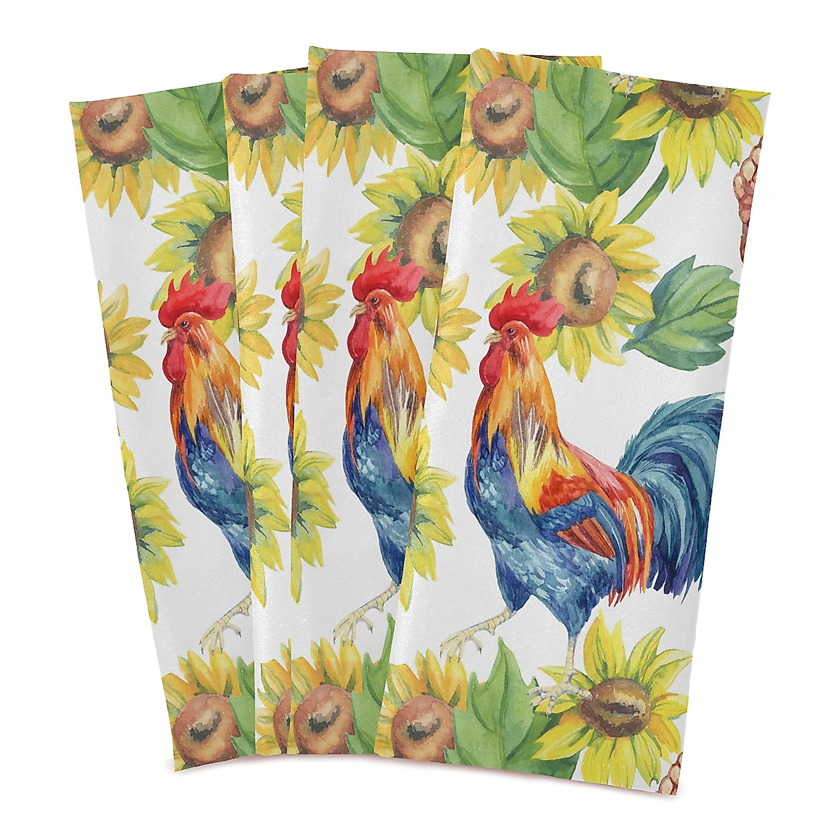 ALAZA Yellow Sunflower Rooster Watercolor Kitchen Towels Dish Bar Tea Towel Dishcloths 1 Pack Super Absorbent Soft 18 x 28 inches