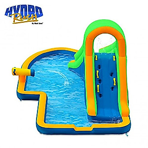 Blast Zone Hydro Rush - Inflatable Water Park with Blower - Curved Slide - Splash Area - Water Cannon - Climbing Wall