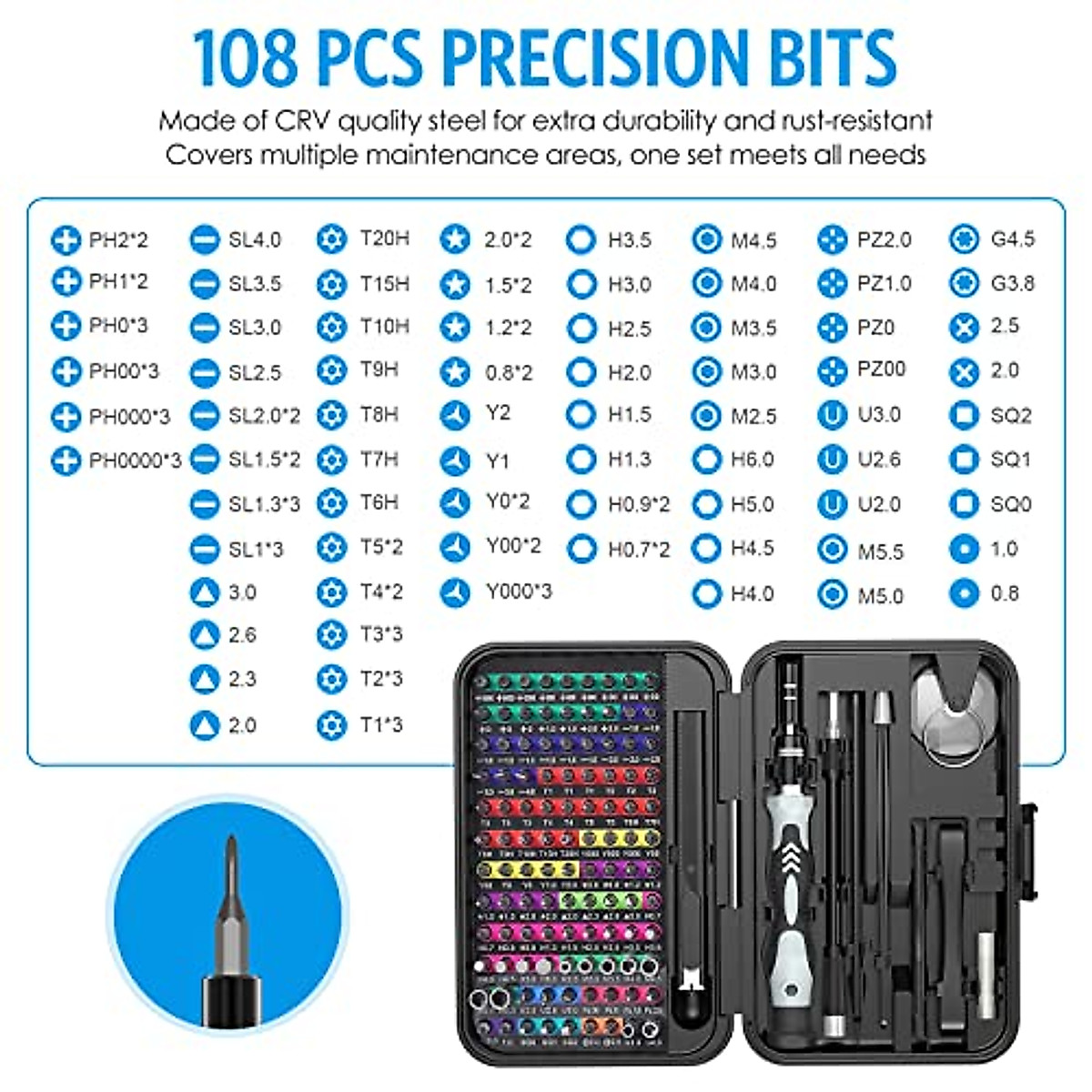 AMIR Precision Screwdriver Set, 132 in 1 Magnetic Screwdriver Set Kit, Electronics Repair Screwdrivers Tool Kit with 108 Magnetic Drill Bits for Repair Phone, Switch, Computer, etc