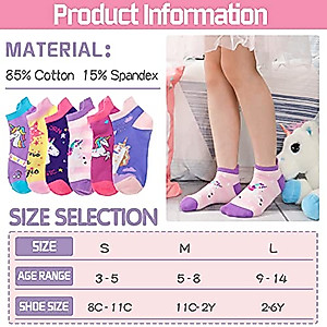 Kids Girls Unicorn Socks Ankle Low Cut No Show Cute Novelty Fashion Cartoon Gifts Stocking Stuffers Socks 6 Pairs (Unicorn,9-14 Y)