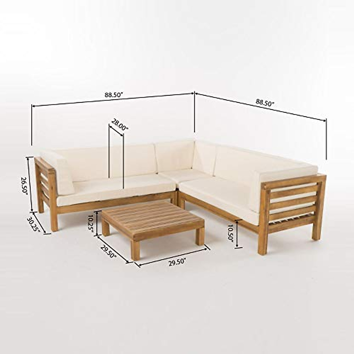 Christopher Knight Home Oana Outdoor Wooden Sectional Set with Cushions, 4-Pcs Set, Teak Finish / Beige