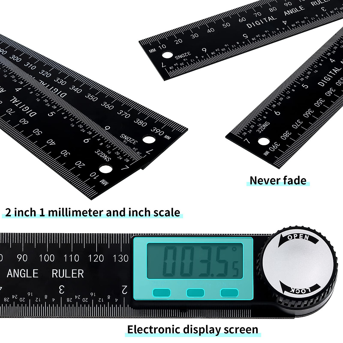 2 Pieces Digital Angle Finder Protractor 2 in 1 Angle Finder Ruler with Large LCD Display DIY Angle Measuring Tool Construction Protractors for Woodworking Carpenter 200 Mm/ 7.87 Inches