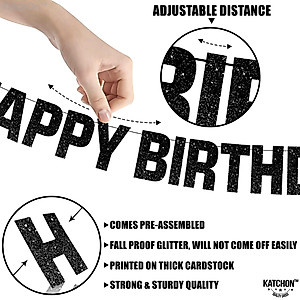 KatchOn, Glitter Black Happy Birthday Banner Light Up - Prestrung, 10 Feet | Black Happy Birthday Led Sign, Happy Birthday Banner for Men | Light Up Happy Birthday Sign for Happy Birthday Decorations