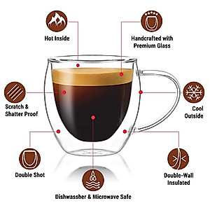 2 Pack -12 oz Clear Double Wall Glass Coffee Mug with Lid | Insulated Heat Proof Glass Tea Cup Mug with Handle | Perfect for Cappuccino Tea Latte Hot Beverage Wine Microwave Safe