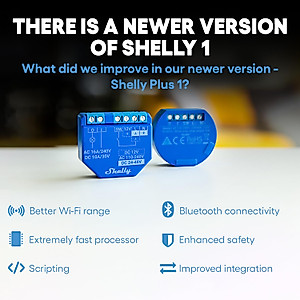 Shelly 1 Relay Switch, WiFi Smart Home Automation, Compatible with Alexa & Google Home, iOS Android App, No Hub Required, Wireless Light Switch, DIY Remote Control Garage Door, UL Certified