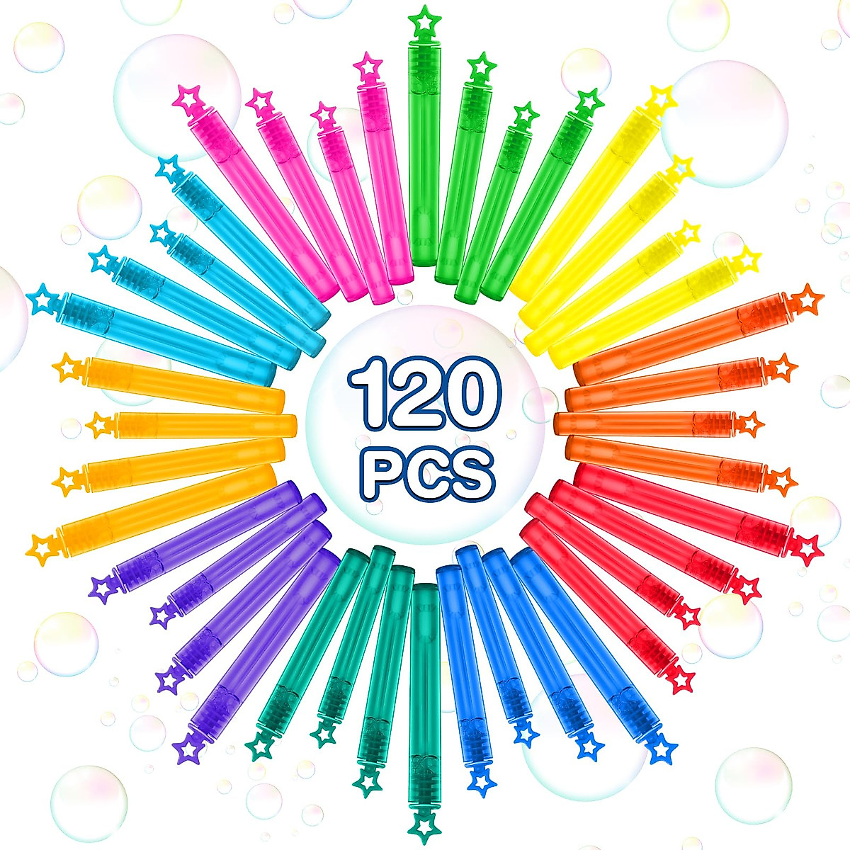 120 Pcs Mini Bubble Wands in 6 Colors, Bulk Party Favors for Kids, Themed Birthday, Christmas, New Year, Valentine, Carnival, School Classroom Prizes for Boys & Girls, Ideal Goodies Bags Stuffers