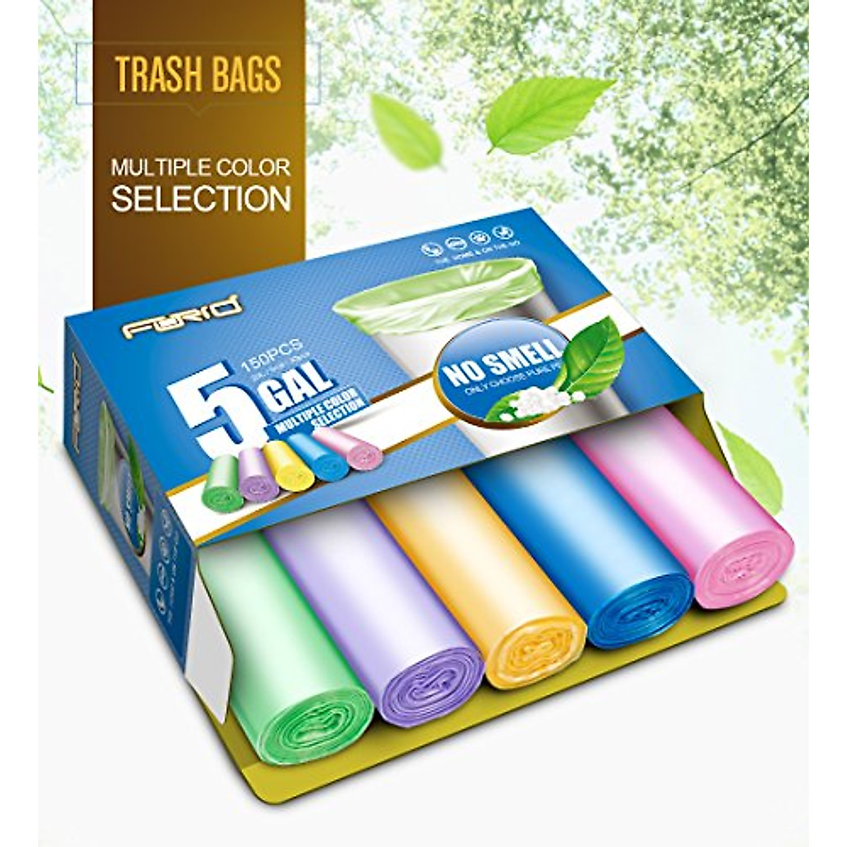 Small Garbage Bags - FORID 4-5 Gallon Trash Bags Durable Trash Can Liners for Home Office Bathroom Bedroom Waste Bin(5 Colors 150 Counts)