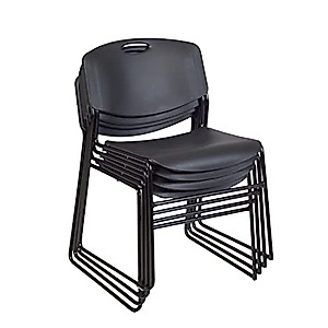 Kee 42" Square Breakroom Table- Grey/ Black & 4 Zeng Stack Chairs- Black