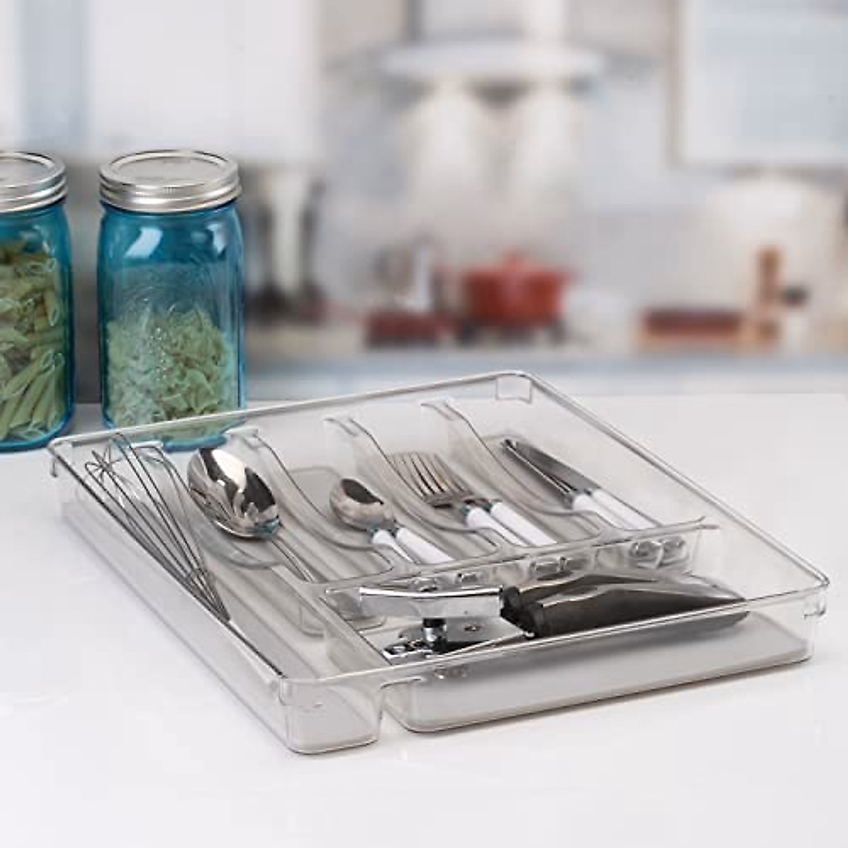 Kitchen Details 6 Compartment X-Large Cutlery Tray, Clear