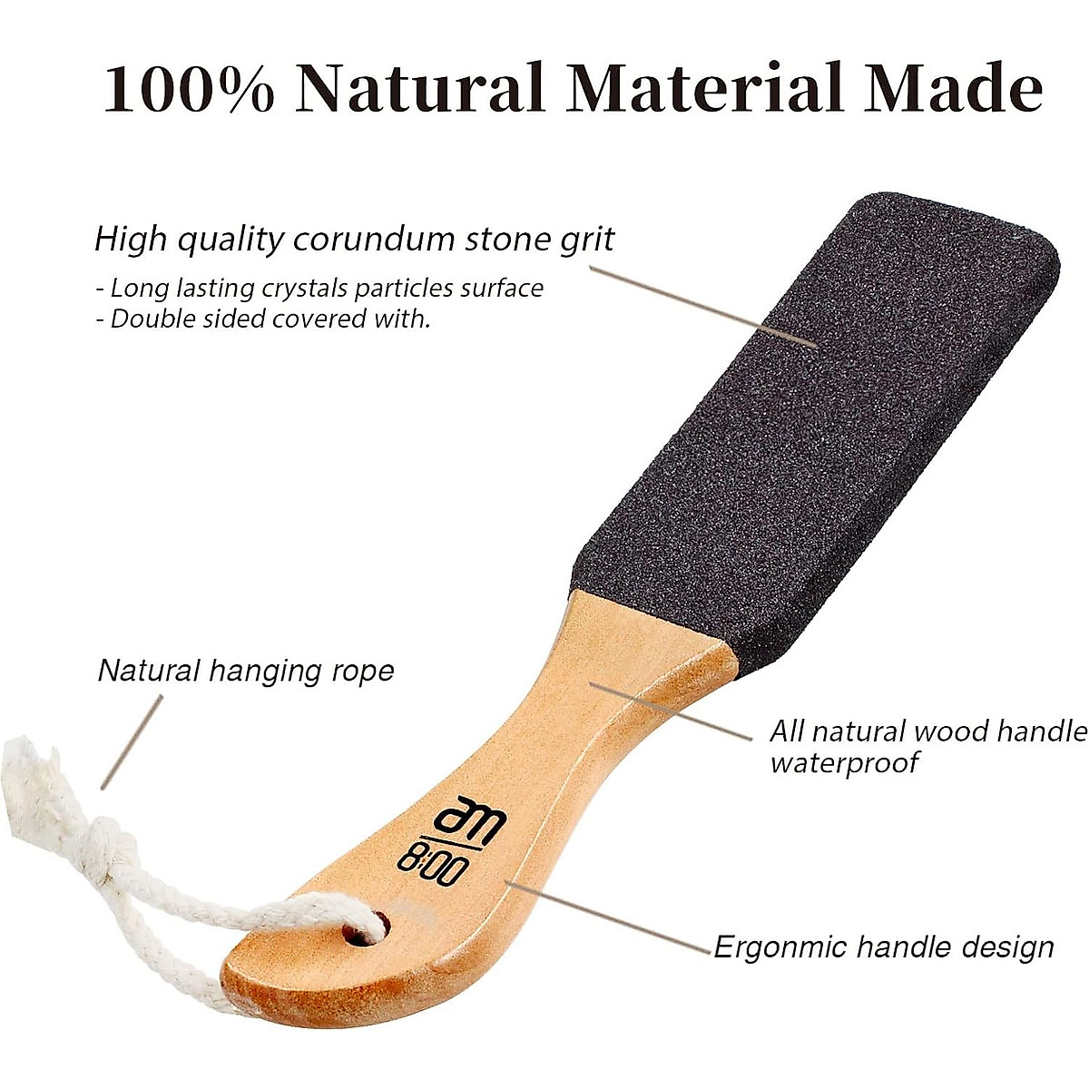 Pumice Stone Foot File (2-Pack), Wooden Handle Foot Scrubber & Callus Remover for Dry, Rough Skin and Corns Pedicure