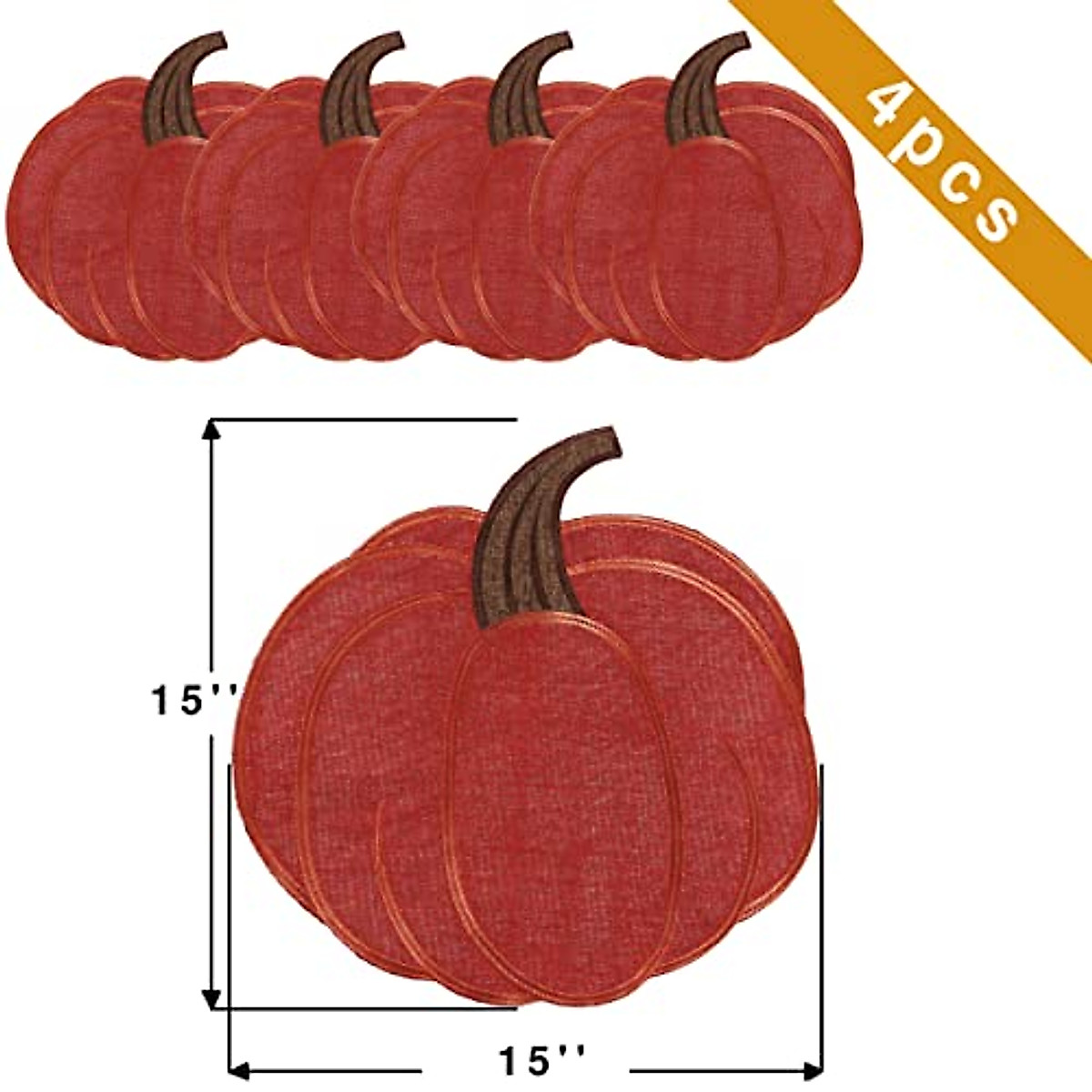 OWENIE Fall Placemats Set of 4, Embroidered Harvest Pumpkins Placemats, Thanksgiving Placemats for Autumn Decorations, Boho Farmhouse Table Mats, Halloween Doilies, Red, 15 Inch Diecut