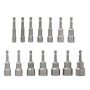 14pcs 6-19mm Quick-Change Magnetic Nut Driver Drill Bit Sets 1/4 inch Hex Shank Metric Socket Wrench Screw Power Tool