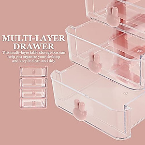 Tofficu 4 Drawer Plastic Storage, Clear Clear Plastic Drawers Storage, 5.3 * 6.7 * 8.3inch Drawer Plastic Drawer Desktop Storage for Craft Organizers And Storage