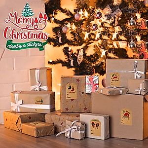 300 PCS Christmas Stickers,2 * 3 Inch Christmas Label Stickers,6 Designs of Christmas Labels,Kraft Paper Christmas Stickers,Christmas Label Stickers,Merry Christmas Stickers