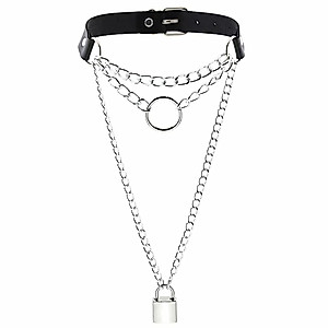 AWESE Adjustable Lock Leather Choker,Punk Rock PU Choker Necklace Goth Soft Choker Collar Chain for Women Girls Cosplayer