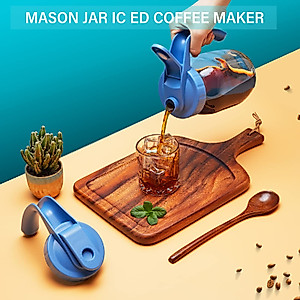 LIVEBAY Wide Mouth Mason Jar Pour Spout Lids Flip Cap Lid with Handle Reusable,Leak-proof Airtight Seal, 2 Pack, Blue