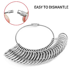 Bflaae Ring Sizer Measuring Tool Kit, 27 PCS Stainless Steel Measuring Ring Tool, US Ring Size 0-13 with Half Size, 2 PCS Reusable Finger Size Tape with Magnified Glass 1-17 USA Rings Size