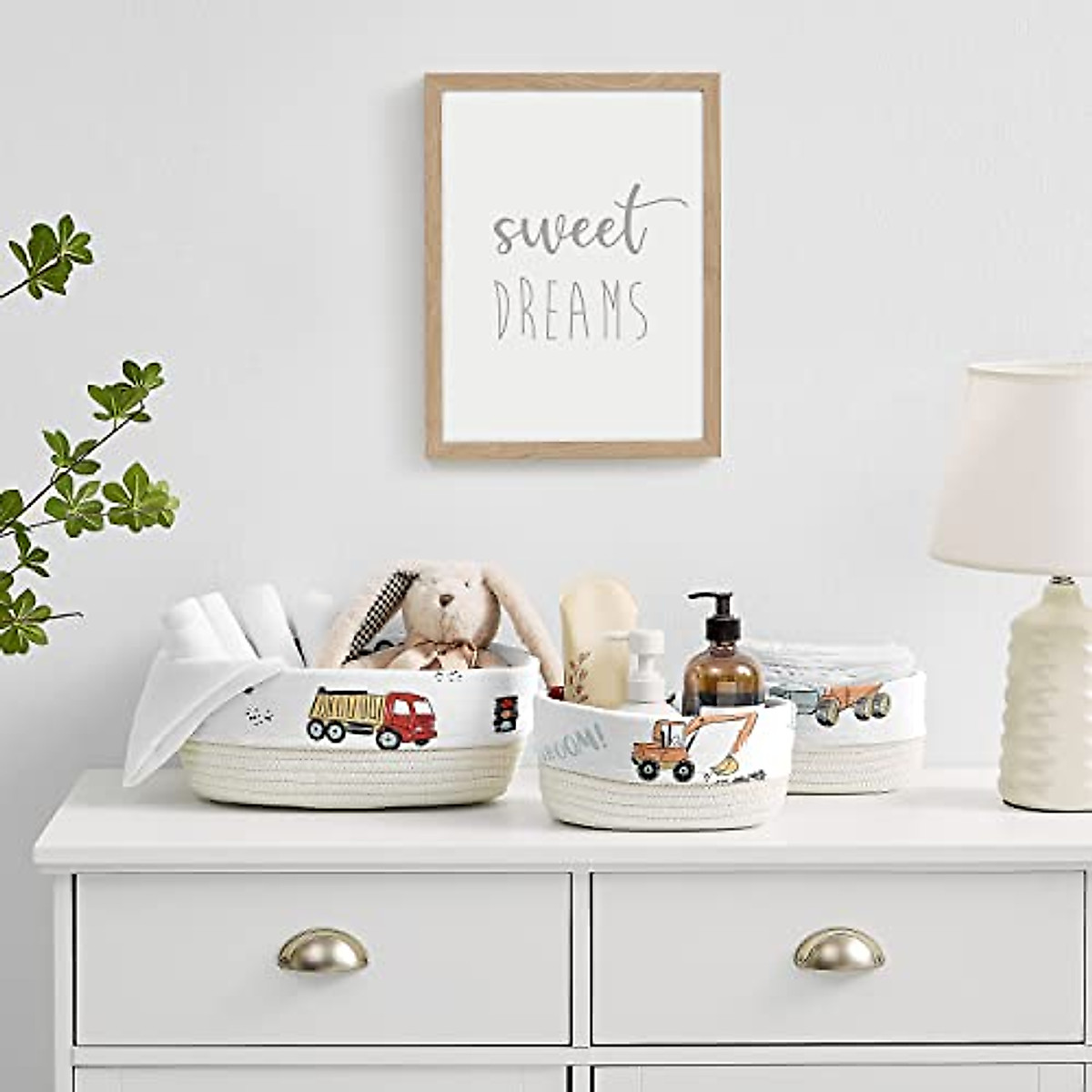 Sweet Jojo Designs Red Blue Construction Truck Boy Woven Storage Basket Set 3pc Cotton Rope Diaper Bins Baby Nursery Kids Closet Drawer Organizer Liner Transportation Bulldozer Grey Black and White