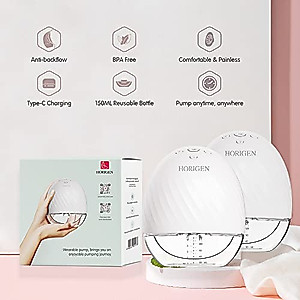 Horigen Double Wearable Breast Pump for Breastfeeding with 17/21/25mm Silicone Flange, Electric Hands Free Breast Pump Wireless Silent Invisible in Bra Portable Breast Pump for Travel, Home, Outdoors