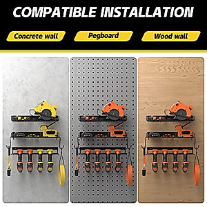 QEWEEQ Power Tool Organizer Wall Mount, Cordless Drill Storage Rack, Power Tool Charging Station and Storage, Heavy Duty Floating Tool Shelf, Removable Design