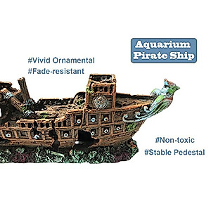 SLOCME Aquarium Pirate Ship Decorations Fish Tank Ornaments - Resin Material Shipwreck Decorations, Eco-Friendly for Freshwater Saltwater Aquarium Sunken Ship Accessories