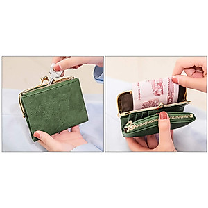 PofeeXIO Womens Wallet RFID Small Compact Bifold Leather Vintage Wallet,Ladies Coin Purse with Zipper and Kiss Lock (Green)