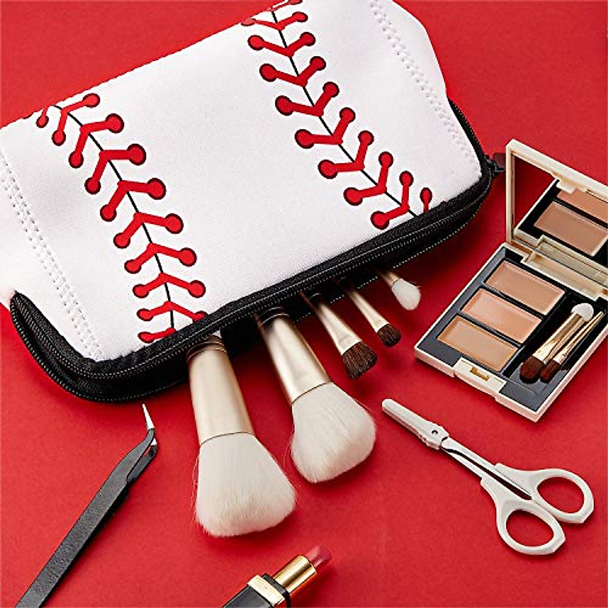 Boao 2 Pieces Softball Bag Softball Print Makeup Bag Baseball Travel Cosmetic Waterproof Pouch with Zipper(10.24 x 5.12 x 3.7 Inch,White)