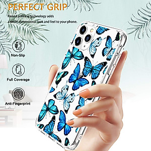 LUHOURI Designed for iPhone 11 Pro Max Case with Screen Protector - Slim Fit, Sturdy Clear Acrylic Cover for Women and Girls - Protective Phone Case 6.5" - Floral Blue Butterflies