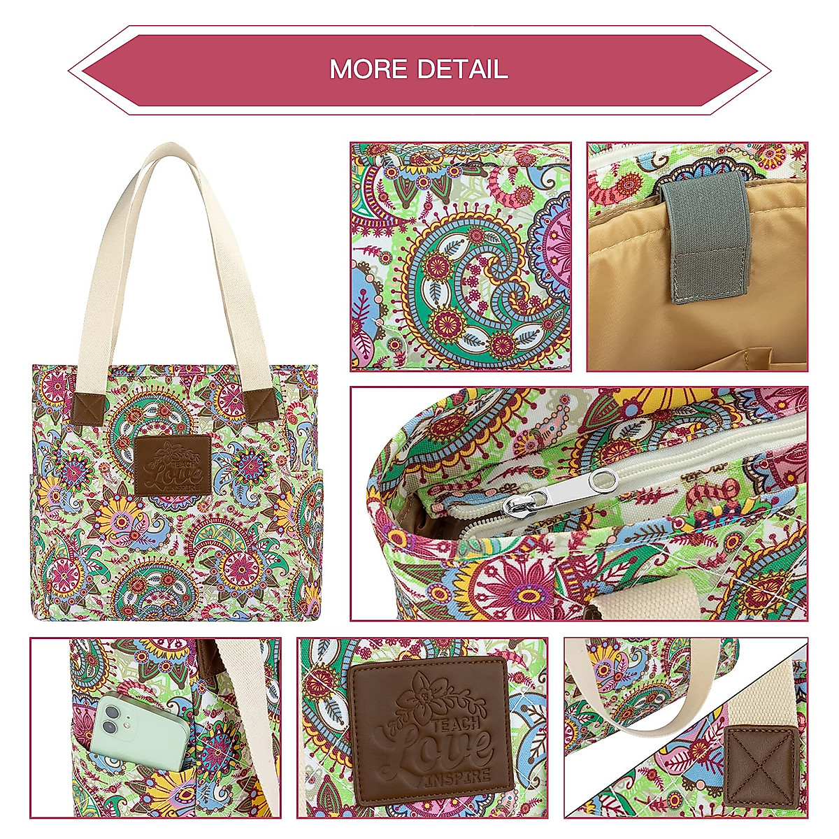 Muzale Teacher Appreciation Graduation Gifts for Women, Large Floral Tote Bag with Special Word for Beginning Teacher, End of Year Teacher Gift for Christmas, Birthday, Graduation, Last Day Of School