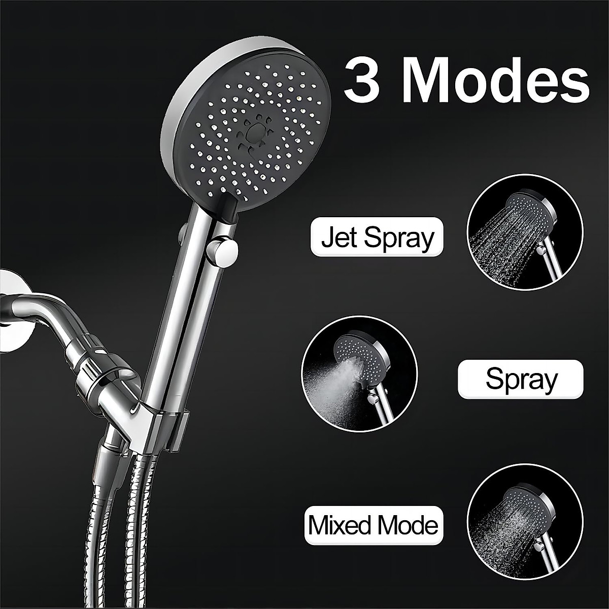 Iopsk High Pressure Shower Head with Handheld 4 Mode With On/Off Switch Hand Held Shower Head With Hose Detachable Hand Held Shower Head Chrome Finish