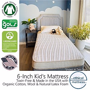 Ethical Mattress CO 6" Kid’s Mattress, Toxin-Free, Made in The USA with Organic Cotton, Wool, Latex & Pocketed Coils (Mattress-in-a-Box); Perfect for bunk beds, trundles & Platform beds - Twin Size