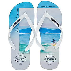 Havaianas Men's Hype Flip Flop Sandal, White/White/Navy Blue, 13