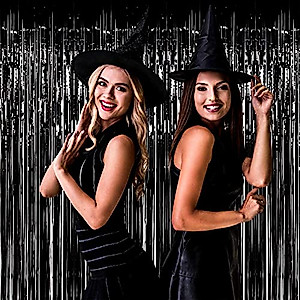 HalloweenDecorate 4 Pack Black Foil Fringe Curtain Backdrop, 3.28Ft x 8.2Ft Metallic Tinsel Streamer Curtains for Party, Photo Booth Props, Birthday, 2022 Graduation Decoration Party Supplies