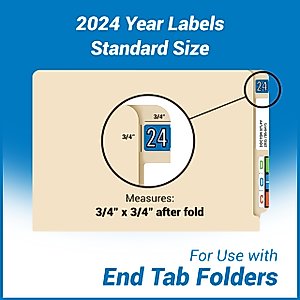 2024 Year Labels, Doctor Stuff 2024 Chart Stickers, Blue/Black Color Coded, Barkley FYCPM Style, USA Made Year Stickers for End Tab File Folders, 500/Roll, 1 Roll, 3/4" x 1-1/2"