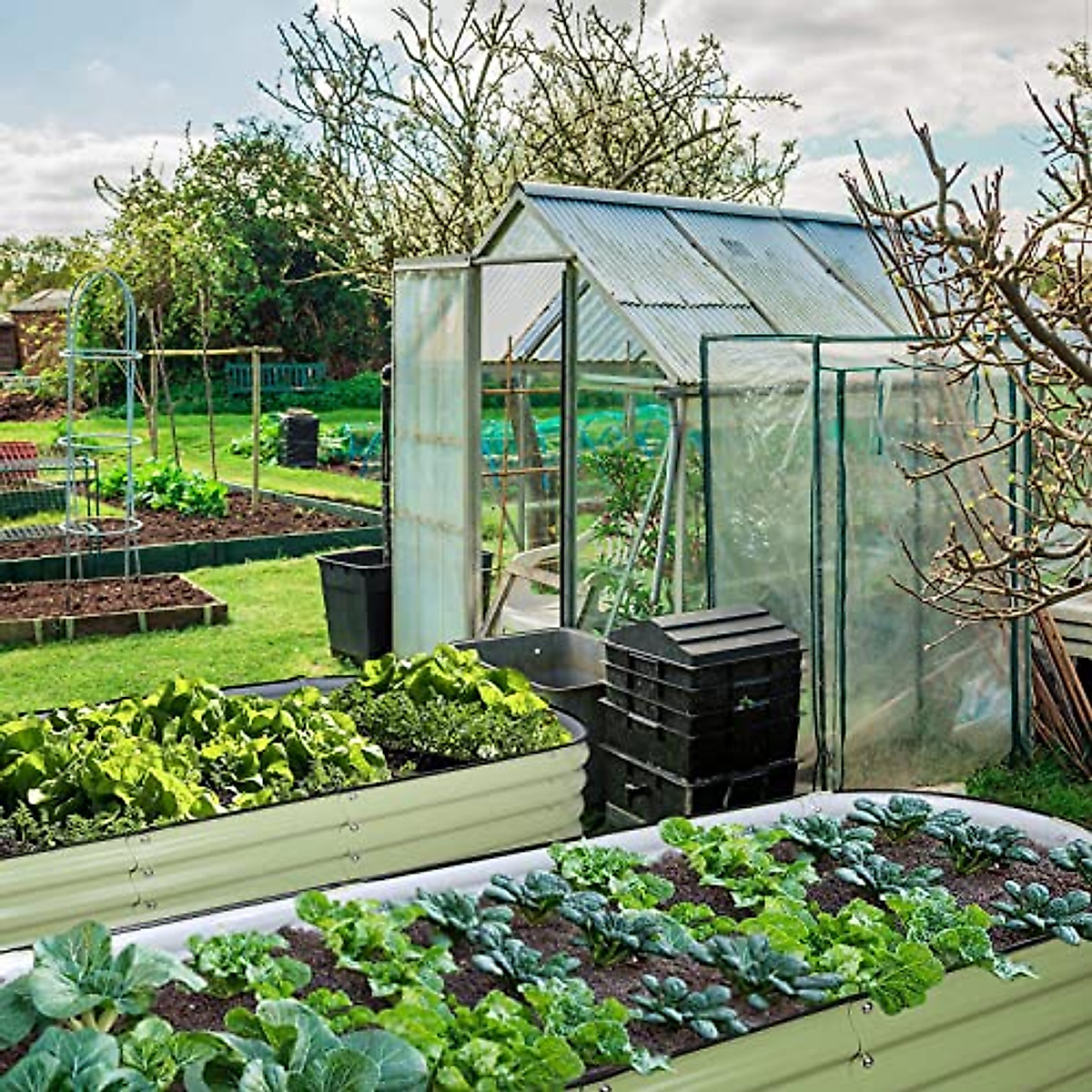 OLLE Galvanized Raised Garden Bed Elevated Raised Garden Bed Metal 17" Tall 12-in-1 Grow Herbs and Vegetables Home Garden for Outdoor Backyard, Sage Green 17" Tall