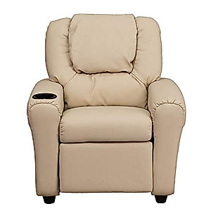 Flash Furniture Vana Contemporary Beige Vinyl Kids Recliner with Cup Holder and Headrest