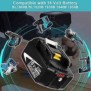 2Packs BL1860B 18 Volt 6.0Ah Replacement Battery Compatible with 18V Lithium ion Battery BL1860 BL1850B BL1850 BL1840 BL1830 BL1820 BL1815B LXT400 with LED Indicator Cordless Power Tools (White)