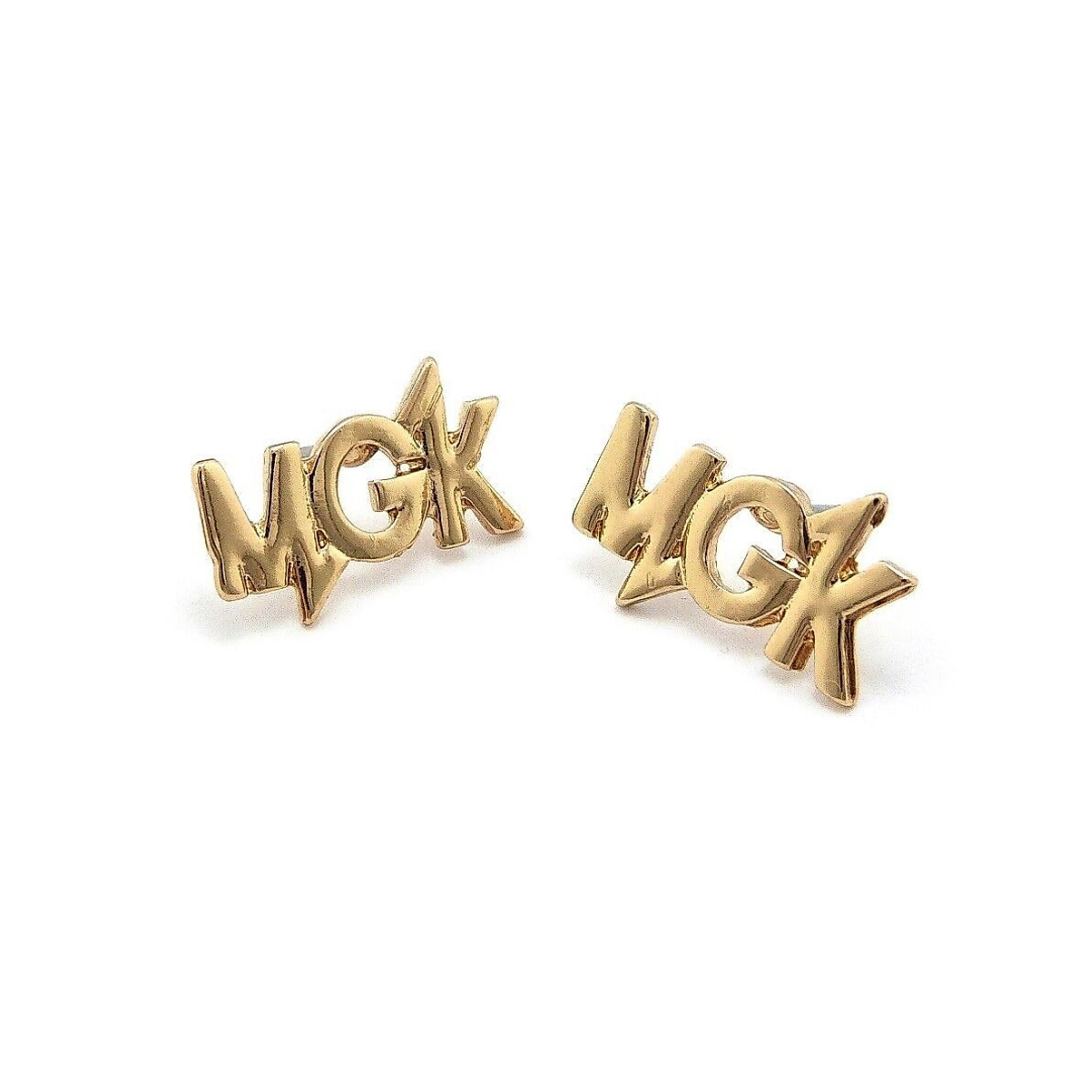 Hip Hop Jewelry Gold Silver Plated MGK Surgical Steel Post Pierced Cubic Zirconia Stones Fashion Stud Earring Earrings (GOLD)