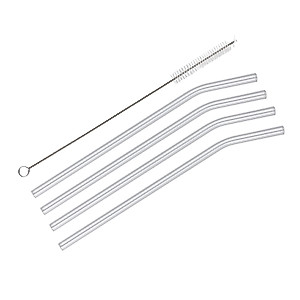 Cilio Reusable Drinking Straws Including Cleaning Brush, Curved Angle, Clear Glass