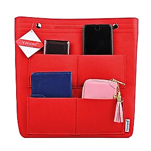 Vercord Extra Tall Felt Bag Organizer Vertical Height Design for Deep Tote and Backpack Bags Red