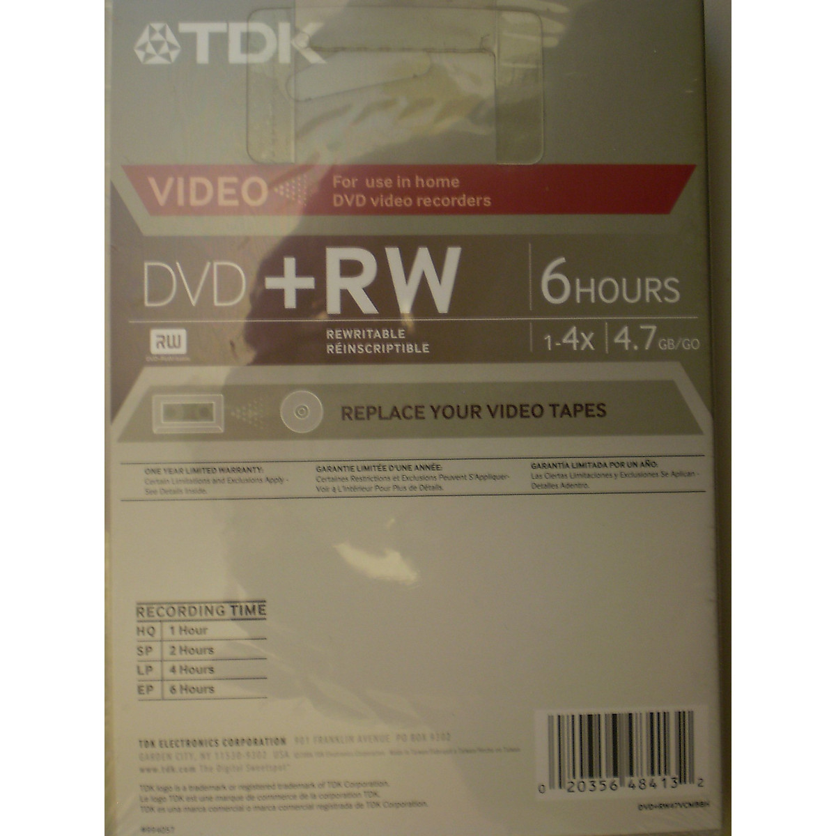 TDK Video 4X DVD+RW 6 Hours 1PK W/ Movie Box Case