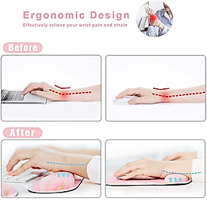 Memory Foam Ergonomic Keyboard Wrist Rest Pad and Mouse Wrist Rest Support Mouse Pad Set for Office Gaming Easy Typing-Pink Fluid