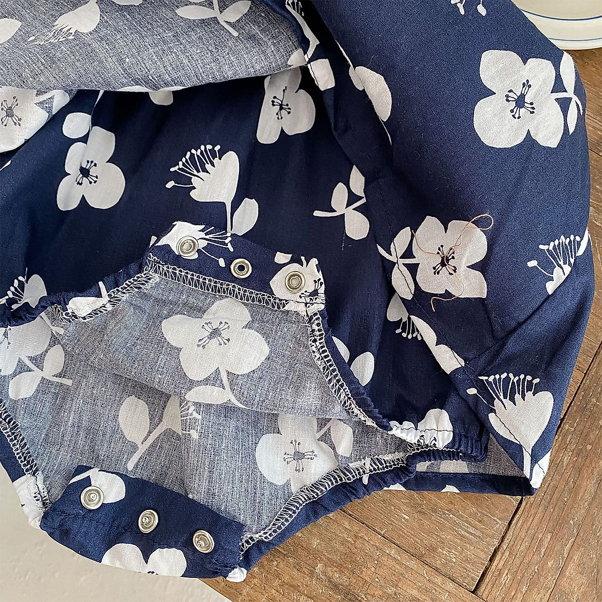 HOOLCHEAN Baby Toddler Girls Lace Flutter Sleeves Dress with Diaper Cover (Navy, 6-12 Months)