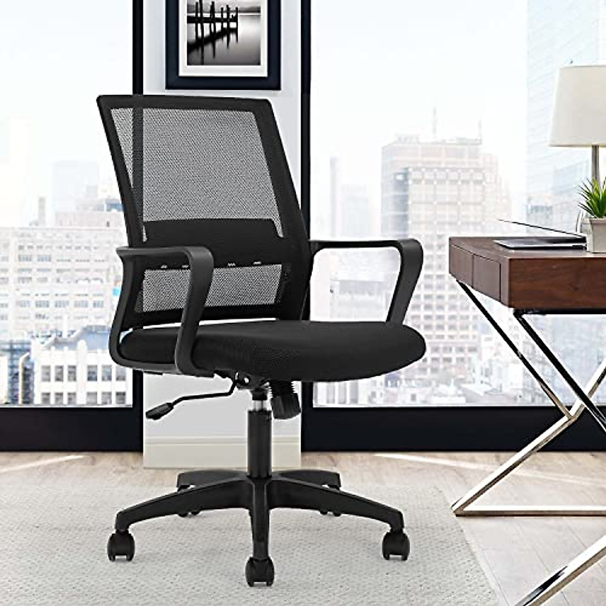 Home Office Chair Ergonomic Desk Chair Mid-Back Mesh Computer Chair Lumbar Support Comfortable Executive Adjustable Rolling Swivel Task Chair with Armrests,Black