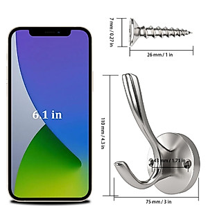 ZUONAI Towel Hooks for Bathroom Wall Mounted 4 Pack Coat Hooks Brushed Nickel Towel Hook Satin Nickel Coat and Hat Hook Silver Wall Hook Bathroom Towel Hook for Hanging Towels Bath Towel Hooks