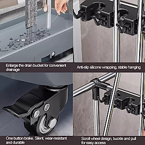 IGZVMBO Hanging Broom Mop Holder, Hand Trucks Broom, Movable Commercial Mop Rack, Cleaning Cart On Wheels, Tool Storage for Garage Garden Closet, 62x40x96cm(6slots), Silver