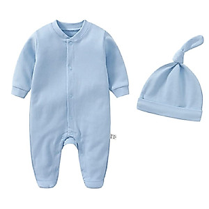 OYASUMI HANDMANDE Personalized Name Newborn Outfit with Hat Clothes Set Custom One Piece Bodysuit Baby Long Sleeve Outfit (Newborn, Blue)