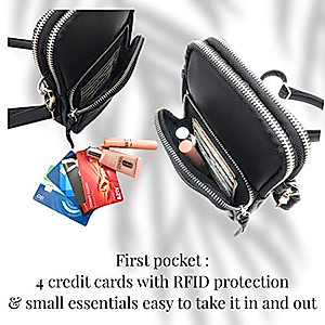 Women’s Vegan Leather Crossbody Smartphone Bag with RFID Blocking Technology (Classic Black)