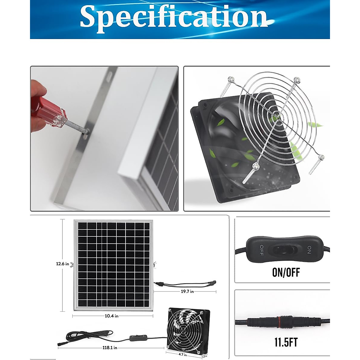 Aeecruny Solar Powered Fan Kit, Upgrade 15W Solar Panel Fan for Campervan, Greenhouse, Solar Exhaust Fan for Shed, Pet Houses